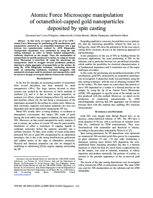 Pdf Afm Manipulation Of Octanethiol Gold Nanoparticles