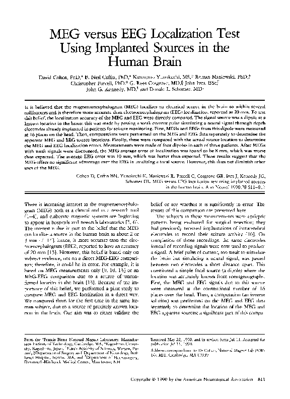 (PDF) MEG versus EEG localization test using implanted sources in the ...
