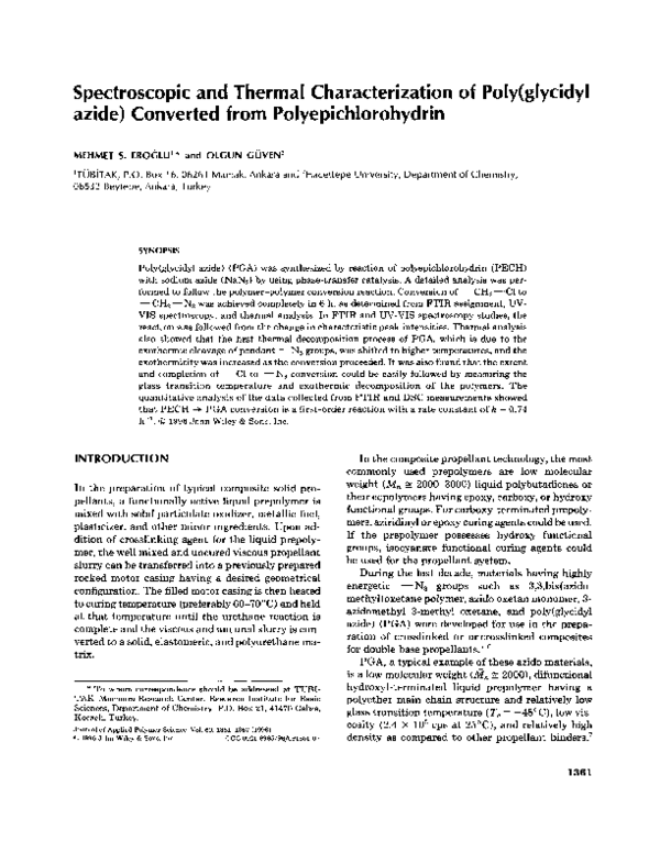 (PDF) Spectroscopic and thermal characterization of poly(glycidyl azide ...