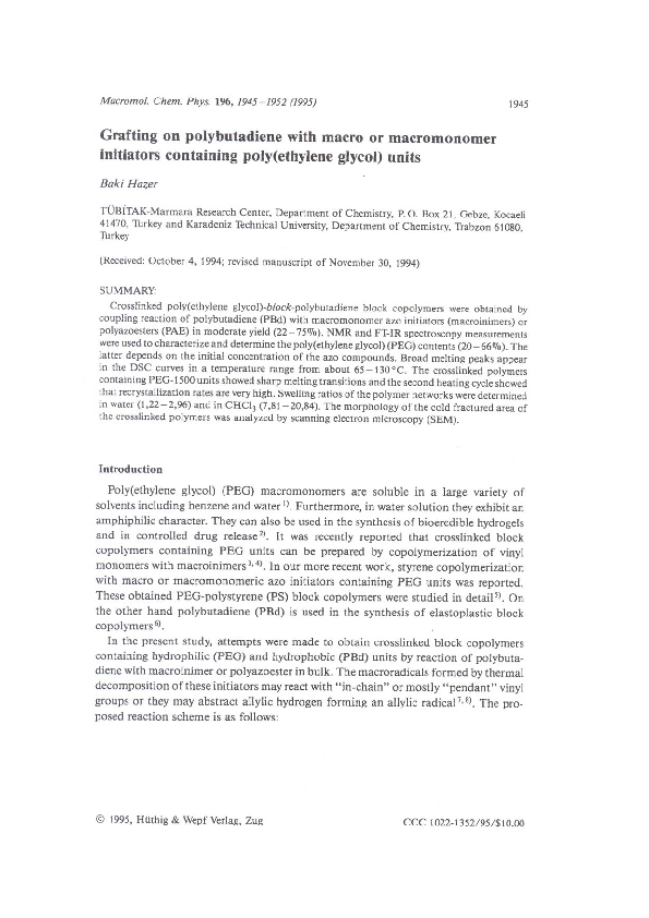 Pdf Synthesis And Characterization Of Hydroxyl Terminated Poly Butadiene G Poly Glycidyl