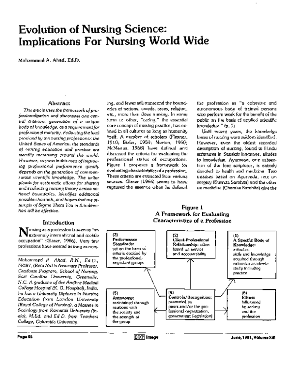 (PDF) Evolution of Nursing Science: Implications For Nursing World Wide
