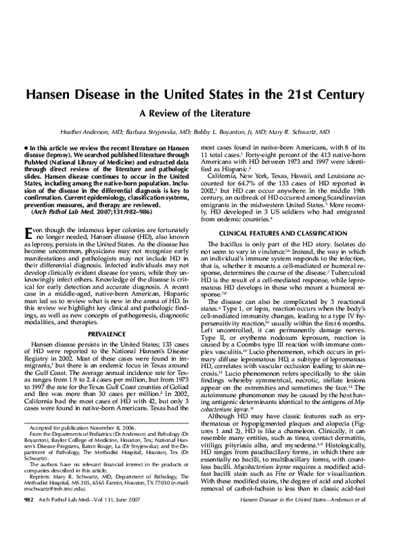 (PDF) Hansen disease in the United States in the 21st century: a review ...