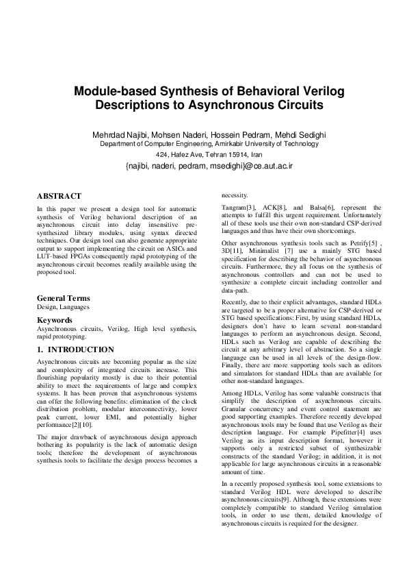 Pdf Module Based Synthesis Of Behavioral Verilog Descriptions To Asynchronous Circuits