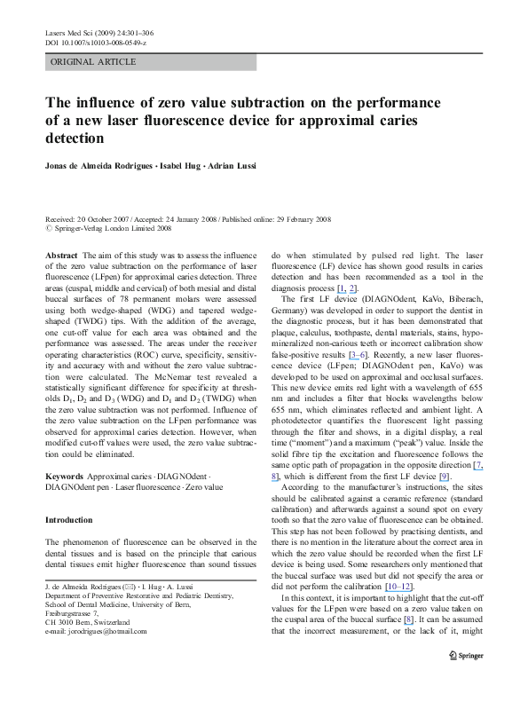 Pdf The Influence Of Zero Value Subtraction On The Performance Of A New Laser Fluorescence