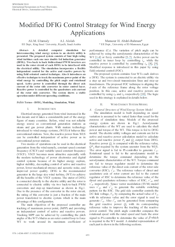 (PDF) Modified DFIG control strategy for wind energy applications