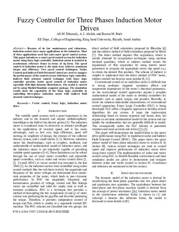 (PDF) Fuzzy controller for three phases induction motor drives