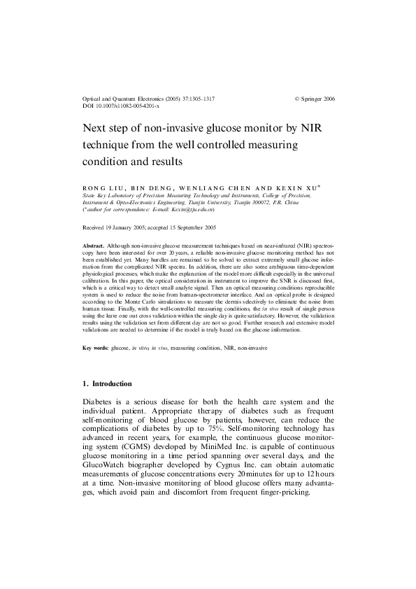 (PDF) Next Step of Non-invasive Glucose Monitor by NIR Technique from the Well Controlled ...