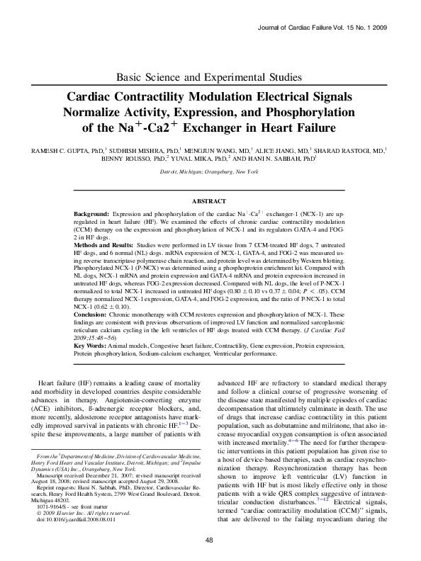 (PDF) Cardiac Contractility Modulation Electrical Signals Normalize Activity, Expression, and ...