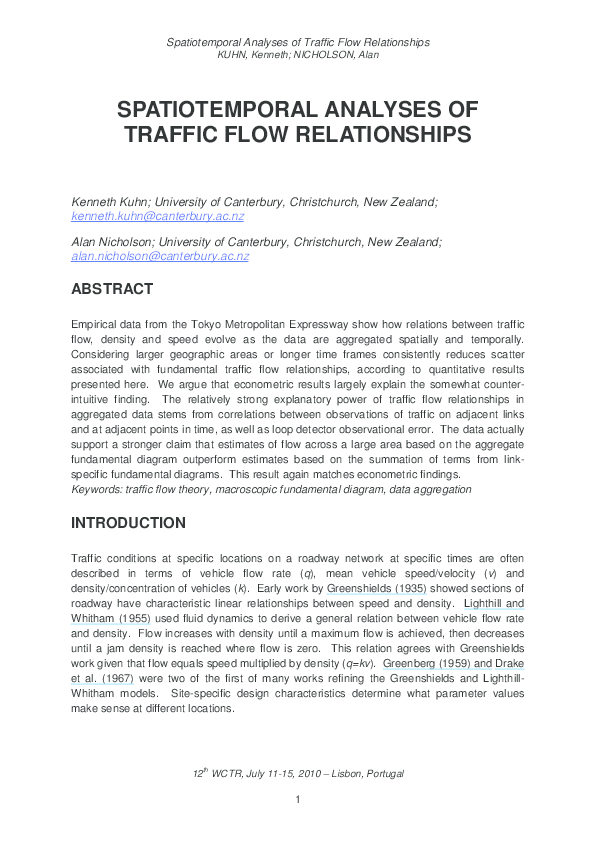 (PDF) Spatiotemporal Analyses of Traffic Flow Relationships