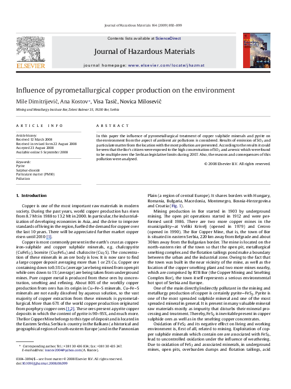 (PDF) Influence of pyrometallurgical copper production on the environment