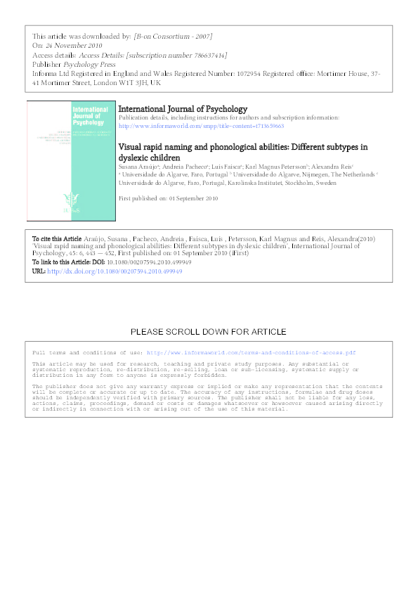 (PDF) Visual rapid naming and phonological abilities: Different ...