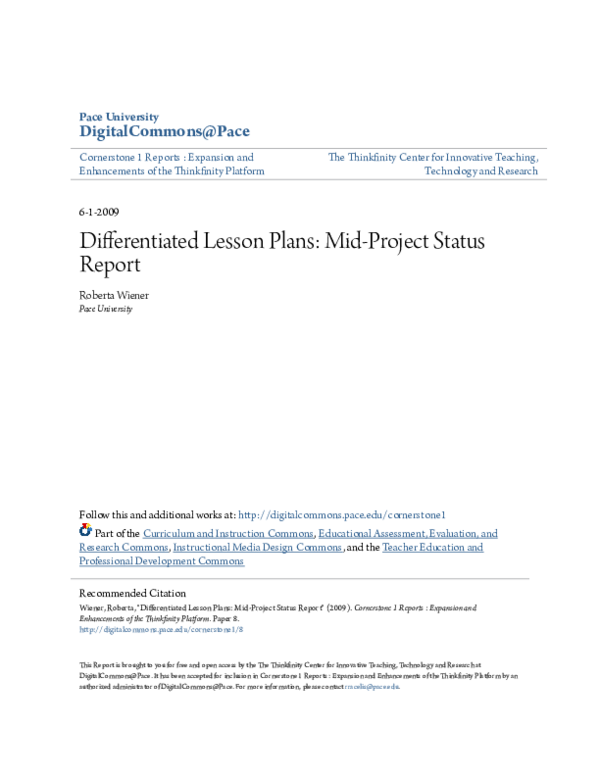 (PDF) Differentiated Lesson Plans: Mid-Project Status Report