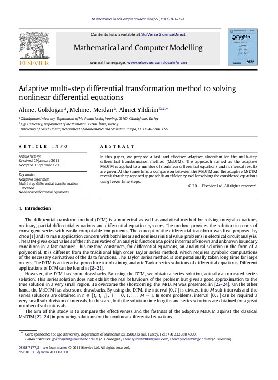 Pdf Adaptive Multi Step Differential Transformation Method To Solving
