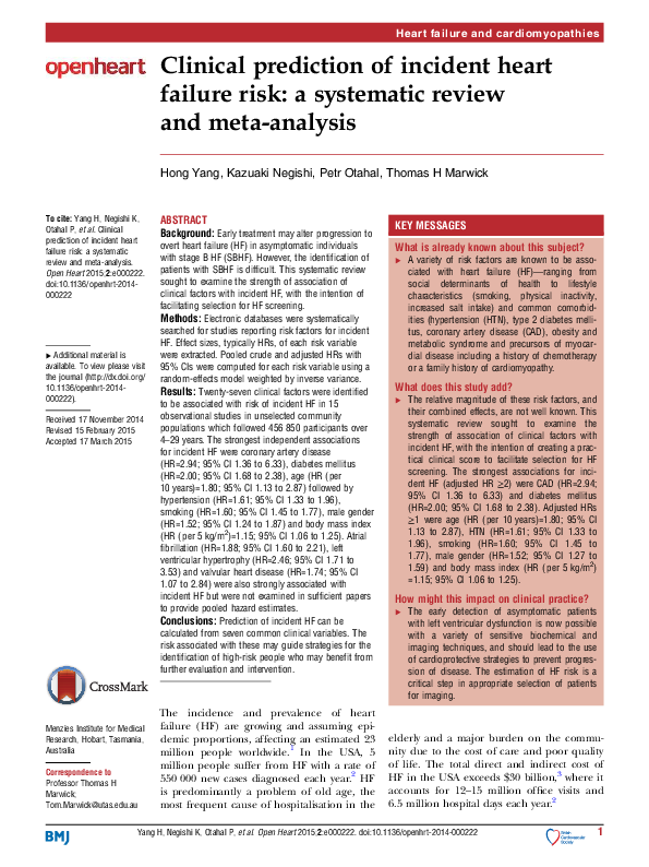 (PDF) Clinical prediction of incident heart failure risk: a systematic ...