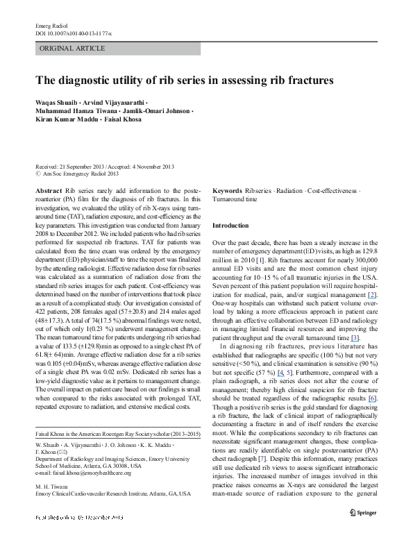 (PDF) The diagnostic utility of rib series in assessing rib fractures
