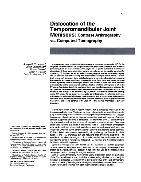 (PDF) Dislocation of the temporomandibular joint meniscus: contrast ...