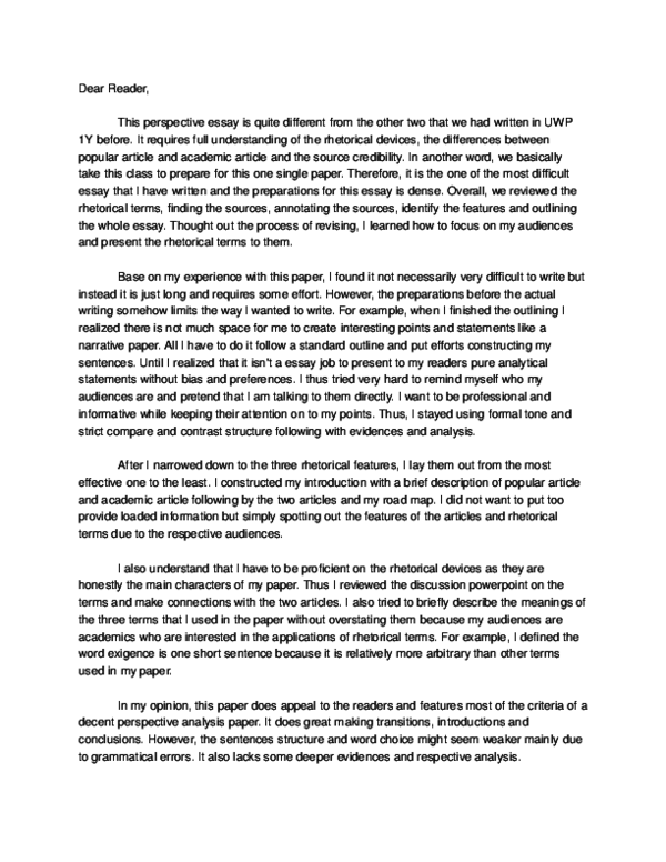 (DOC) Cover Letter Perspective Essay