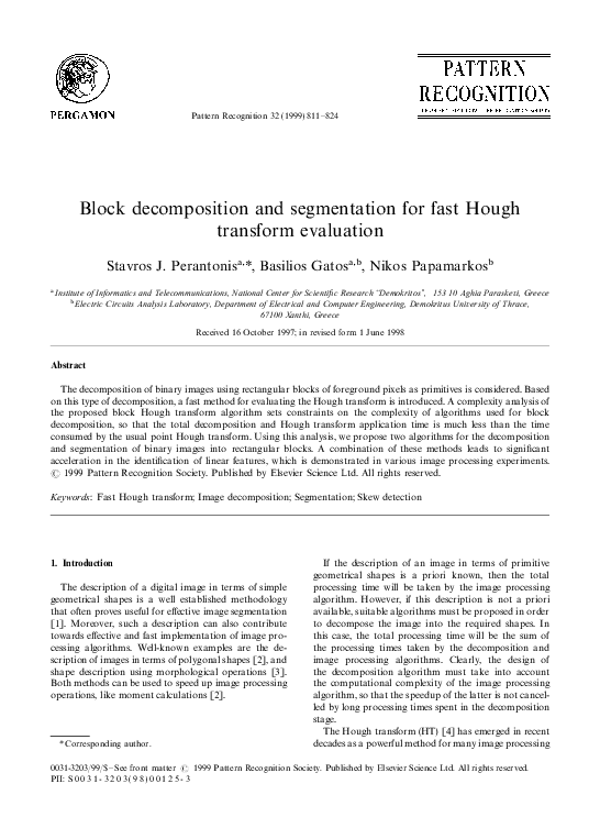 Pdf Block Decomposition And Segmentation For Fast Hough Transform