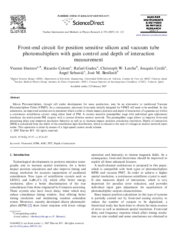(PDF) Front-end circuit for position sensitive silicon and vacuum tube ...