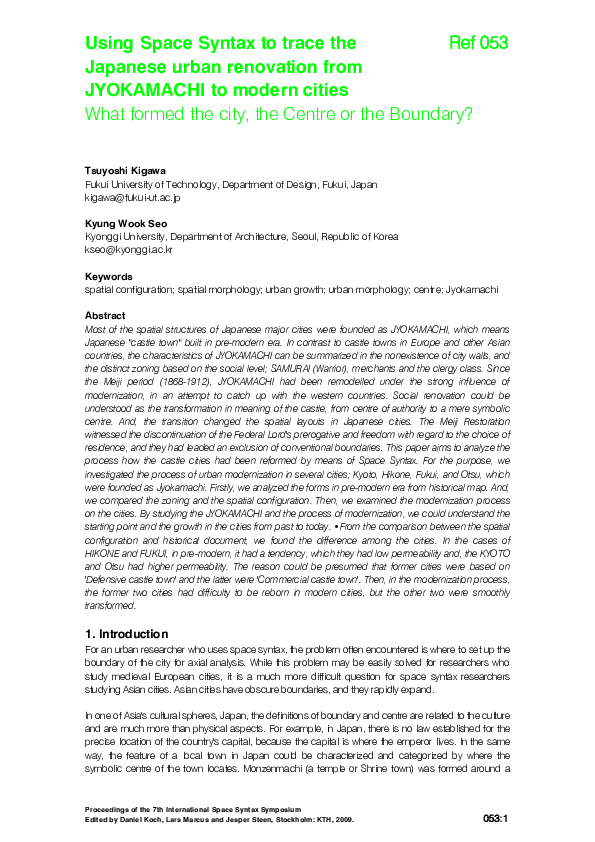 (PDF) Using Space Syntax to trace the Japanese urban renovation from ...