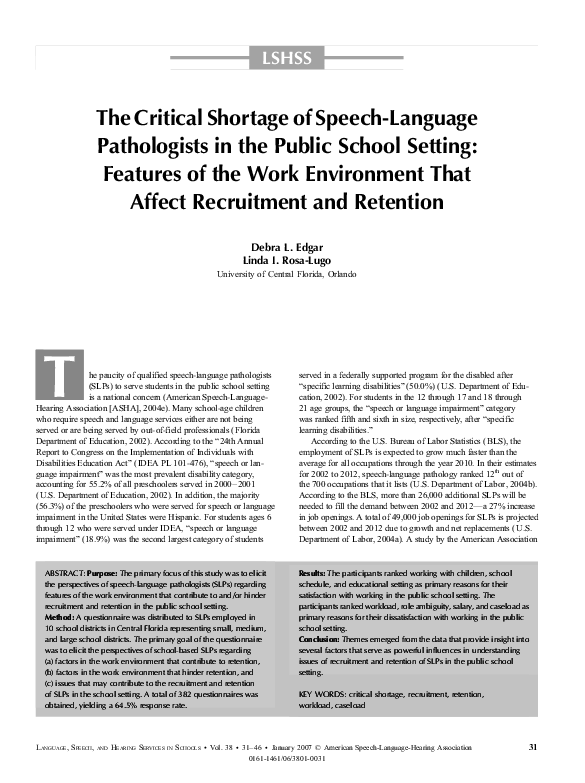 (PDF) The Critical Shortage of Speech-Language Pathologists in the Public School Setting ...