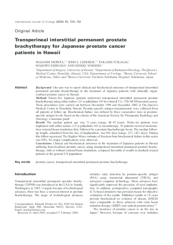 (PDF) Transperineal interstitial permanent prostate brachytherapy for ...