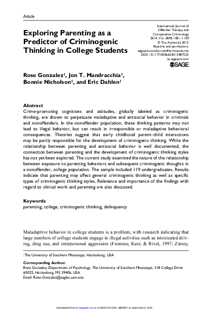 (PDF) Exploring Parenting as a Predictor of Criminogenic Thinking in ...