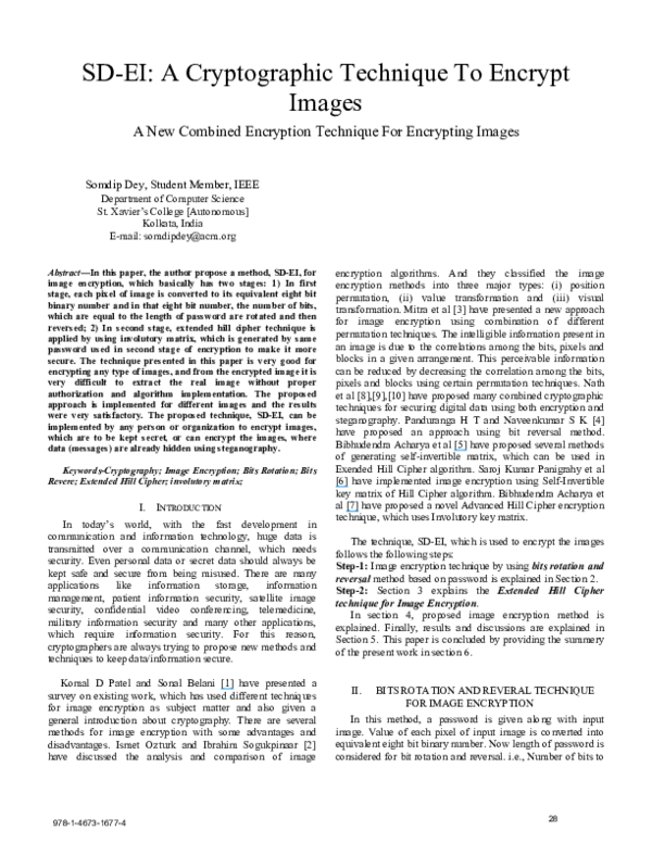 (PDF) SD-EI: A cryptographic technique to encrypt images