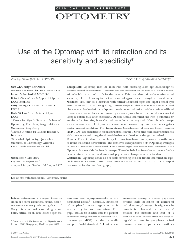 (PDF) Use of the Optomap with lid retraction and its sensitivity and specificity