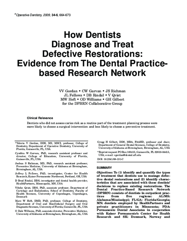 (PDF) How Dentists Diagnose and Treat Defective Restorations: Evidence ...