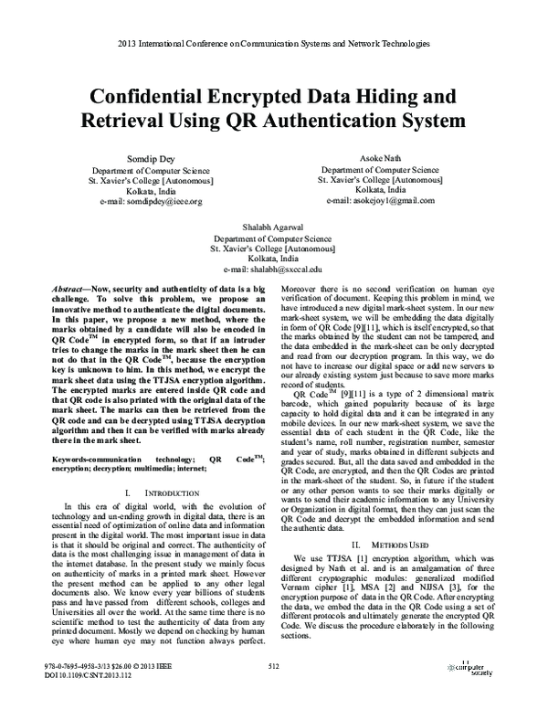 (PDF) Confidential Encrypted Data Hiding and Retrieval Using QR Authentication System
