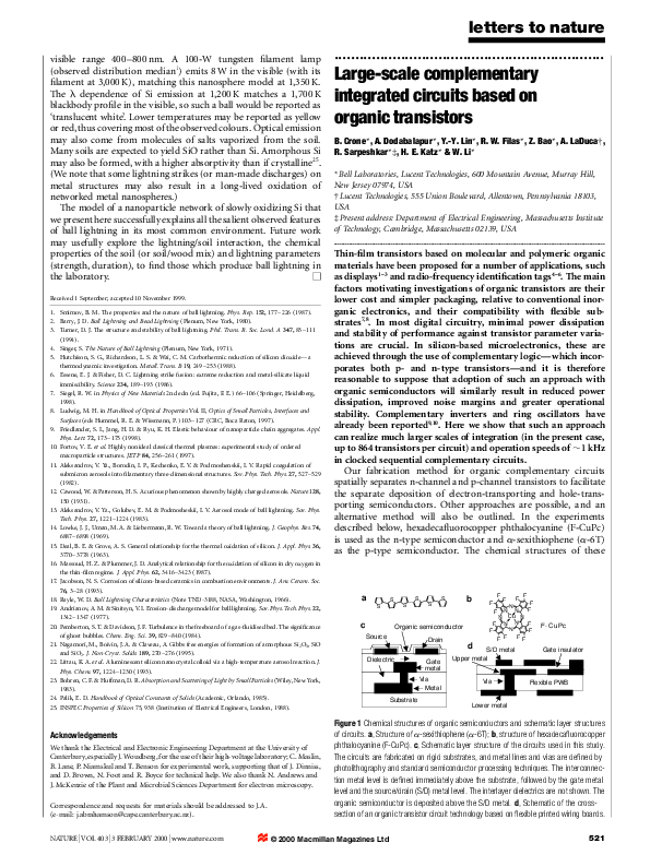 (PDF) Large-scale complementary integrated circuits based on organic transistors