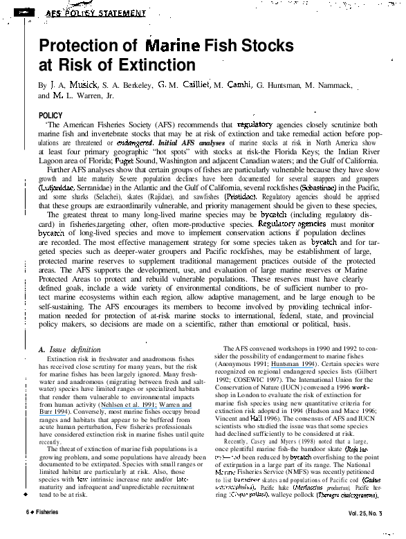 (PDF) Protection of Marine Fish Stocks at Risk of Extinction