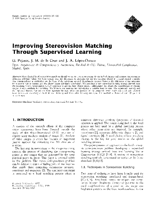 (PDF) Improving stereovision matching through supervised learning