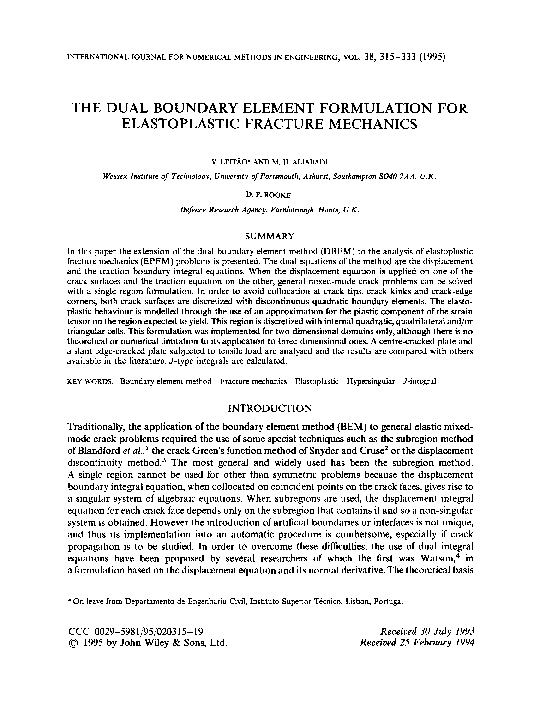 (PDF) The dual boundary element formulation for elastoplastic fracture mechanics