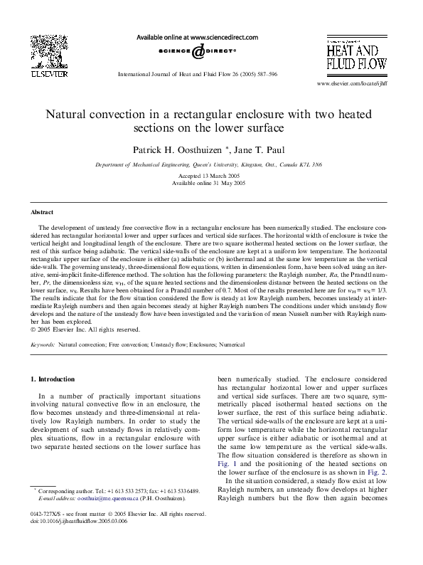 Pdf Natural Convection In A Rectangular Enclosure With Two Heated Sections On The Lower Surface