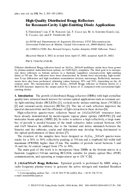 (PDF) High-Quality Distributed Bragg Reflectors for Resonant-Cavity ...