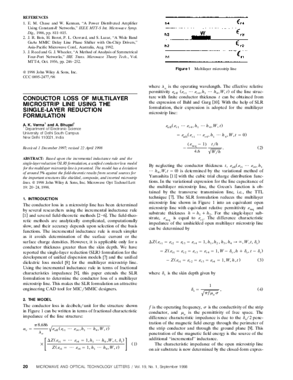 Pdf Conductor Loss Of Multilayer Microstrip Line Using The Single Layer Reduction Formulation