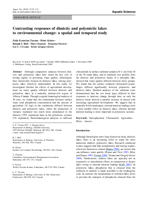 (PDF) Contrasting responses of dimictic and polymictic lakes to ...