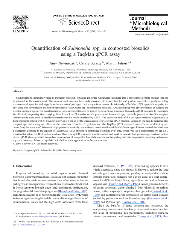 Pdf Quantification Of Salmonella Spp In Composted Biosolids Using A