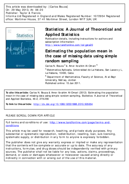 Pdf Estimating The Population Mean In The Case Of Missing Data Using Simple Random Sampling