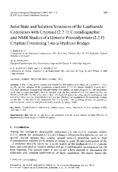 (PDF) Solid state and solution structures of the lanthanide complexes with cryptand (2.2.1 ...