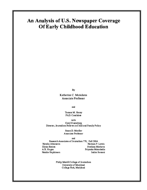 (PDF) An Analysis of U.S. Newspaper Coverage Of Early Childhood Education