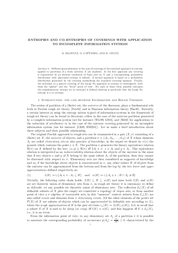(PDF) Entropies and Co-Entropies of Coverings with Application to ...