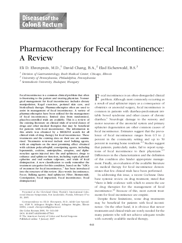 (PDF) Pharmacotherapy for Fecal Incontinence: A Review