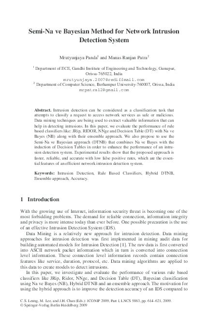 (PDF) Semi-Naïve Bayesian Method for Network Intrusion Detection System