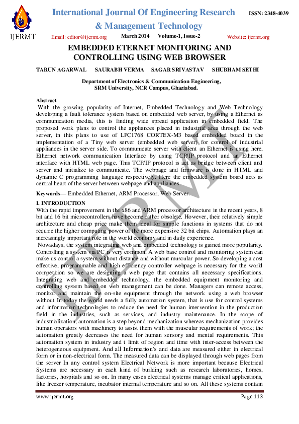 (PDF) EMBEDDED ETERNET MONITORING AND CONTROLLING USING WEB BROWSER