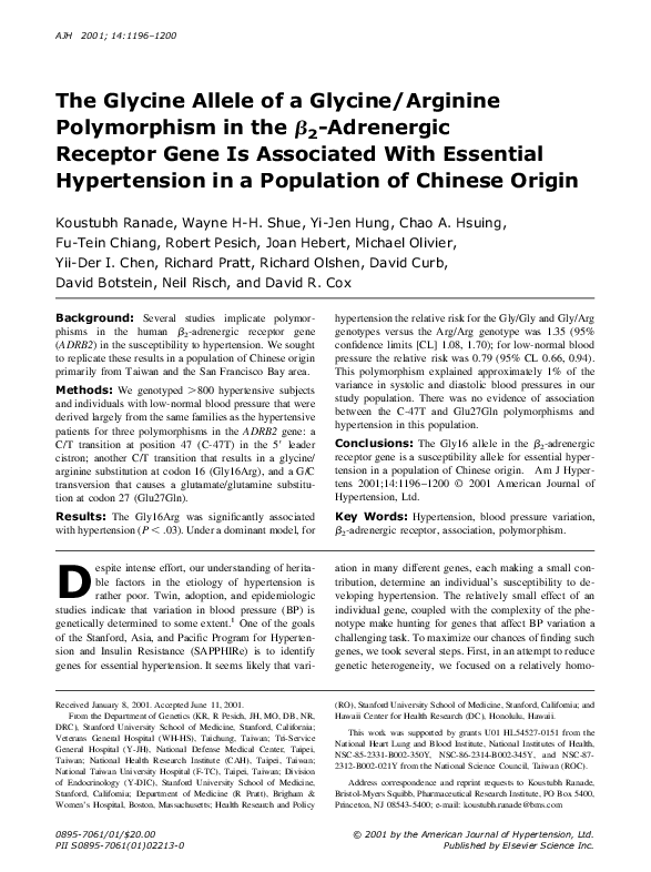 (PDF) The glycine allele of a glycine/arginine polymorphism in the β 2 ...