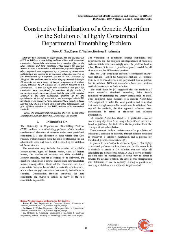 (PDF) Constructive Initialization of a Genetic Algorithm for the Solution of a Highly ...