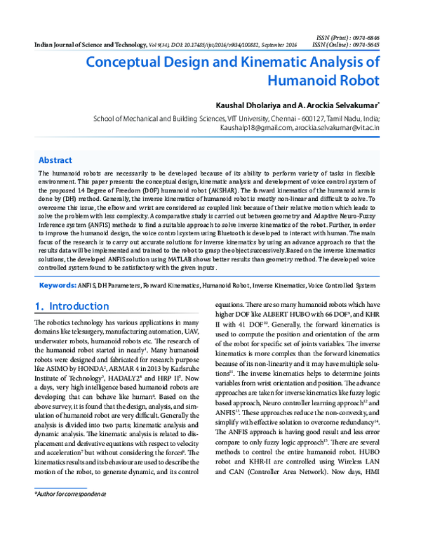 (PDF) Conceptual Design and Kinematic Analysis of Humanoid Robot
